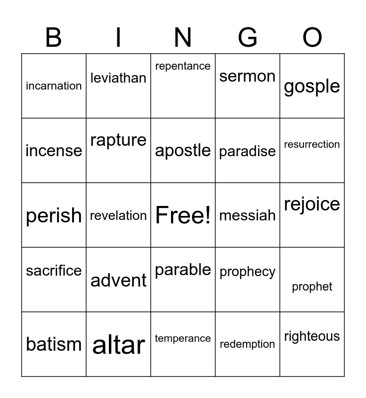 Catholic Bingo 10 Bingo Card