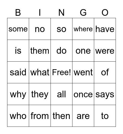 ckla Tricky Words Unit 1 Bingo Card