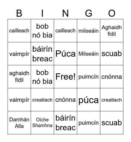 Oíche Shamhna Bingo Card