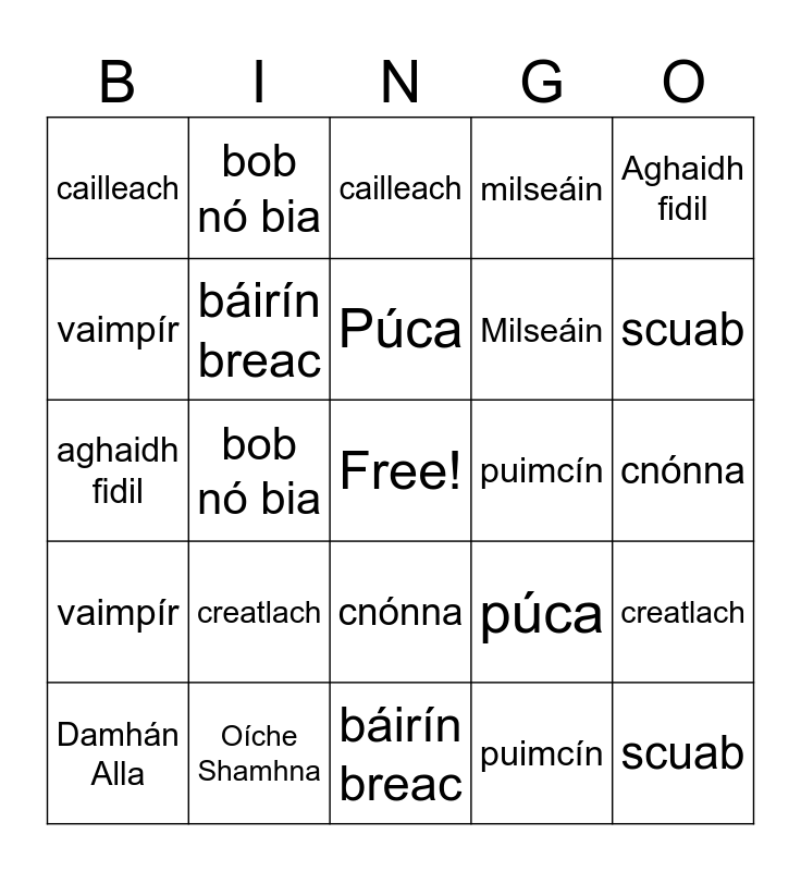 Oíche Shamhna Bingo Card