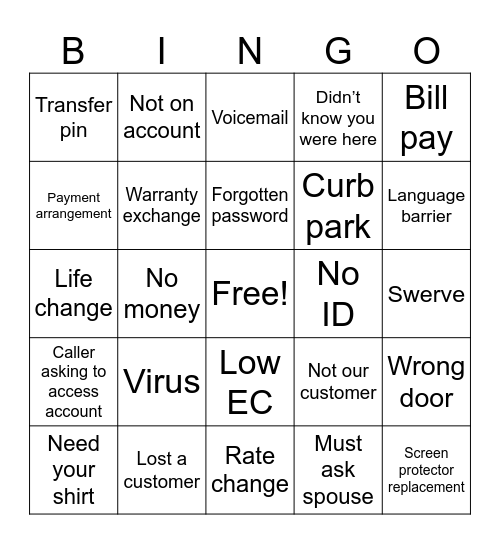 Customer Bingo Card