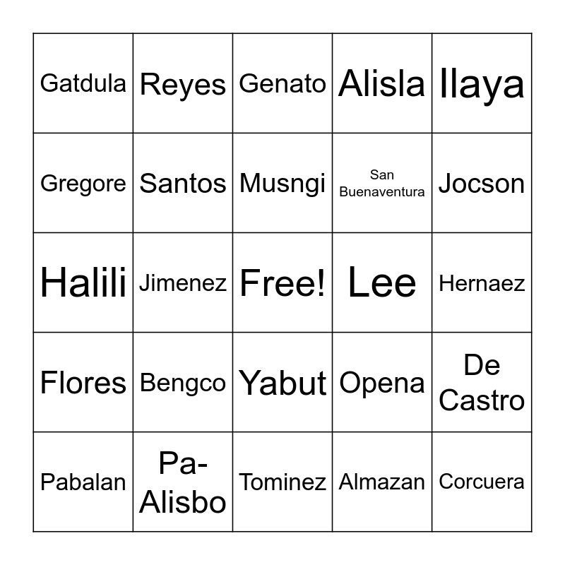 Consti Recitation Tracker Bingo Card