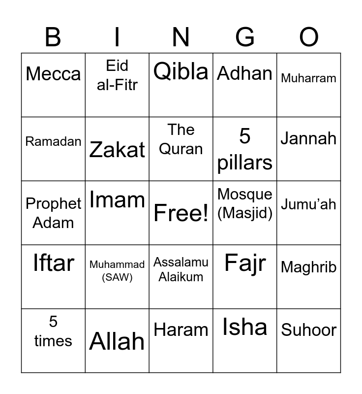 ISLAMIC BINGO Card