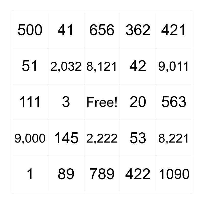 Drumming Math Codes Bingo Card