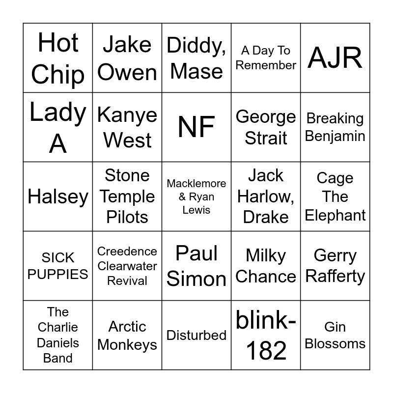 Down Bingo Card