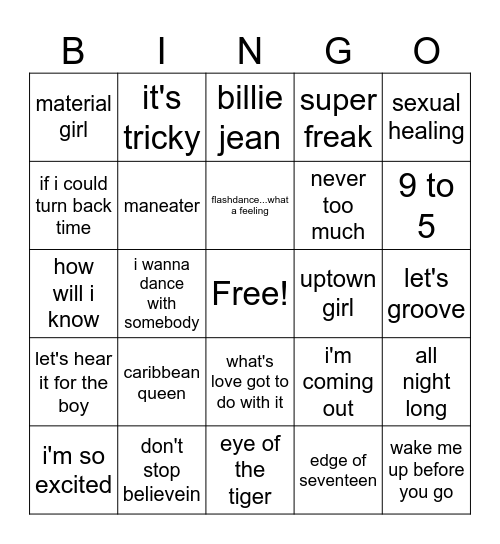 80's Bingo Card