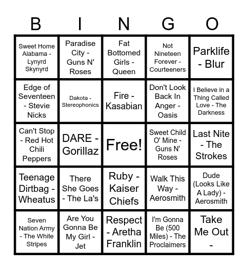 KUCKOO ROCK AND ROLL BINGO Card