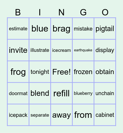 Multisyllabic Bingo Card