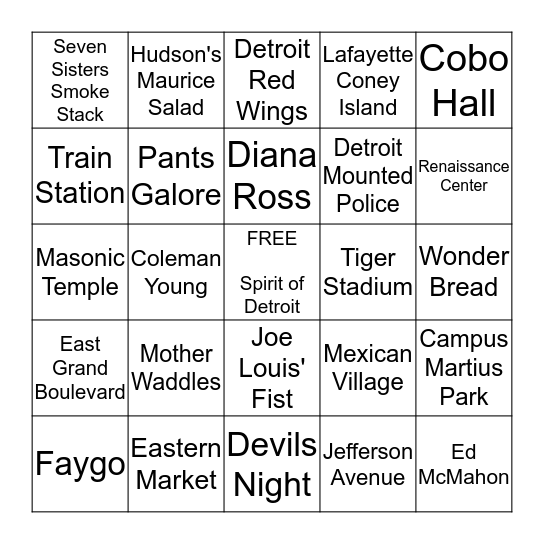 IN THE "D" Bingo Card