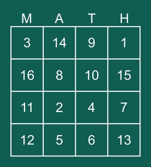 Logarithms Bingo Card