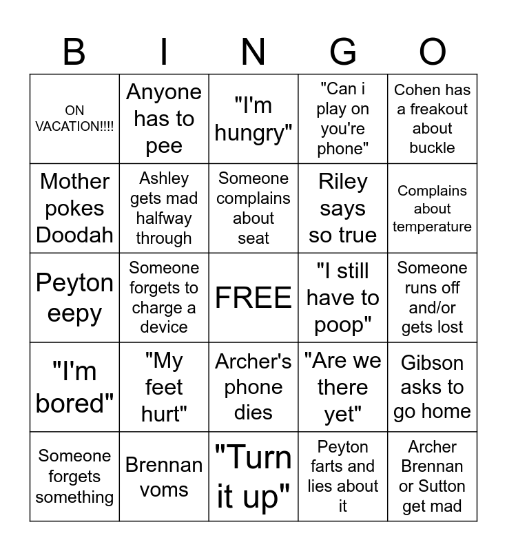 Doodad Bingo Card