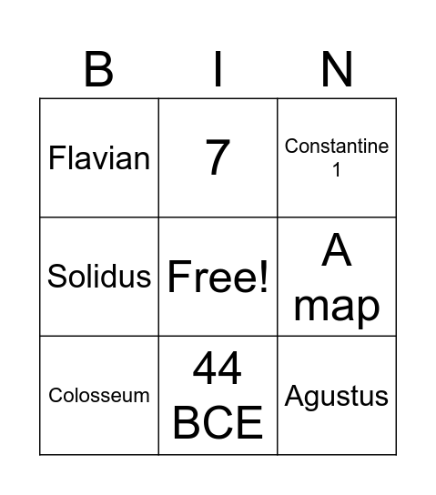 Roman Empire (509 BCE-400s) Bingo Card