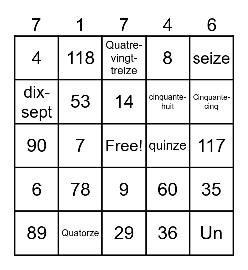 Les chiffres Bingo Card