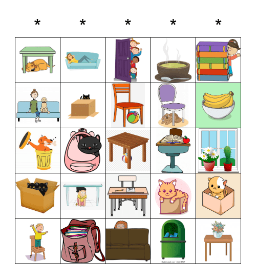 Prepositions of Place Bingo Card