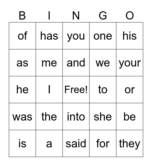 Units 2 - 4 Trick Words Bingo Card