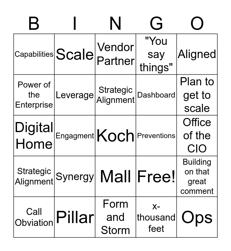 Service Transformation Bingo Card
