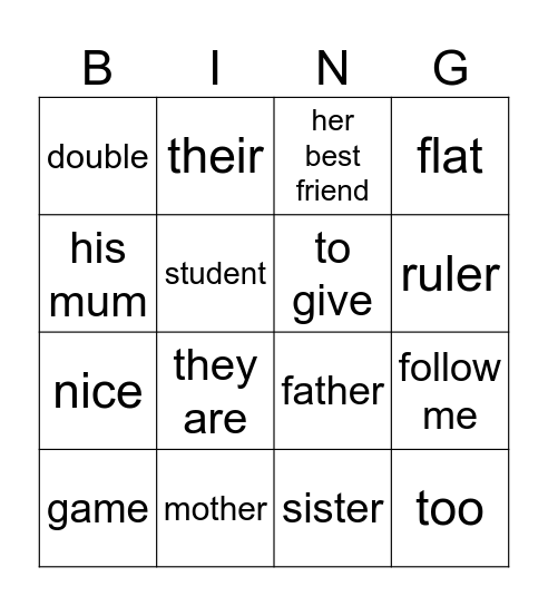 Vocabulary Bingo Card