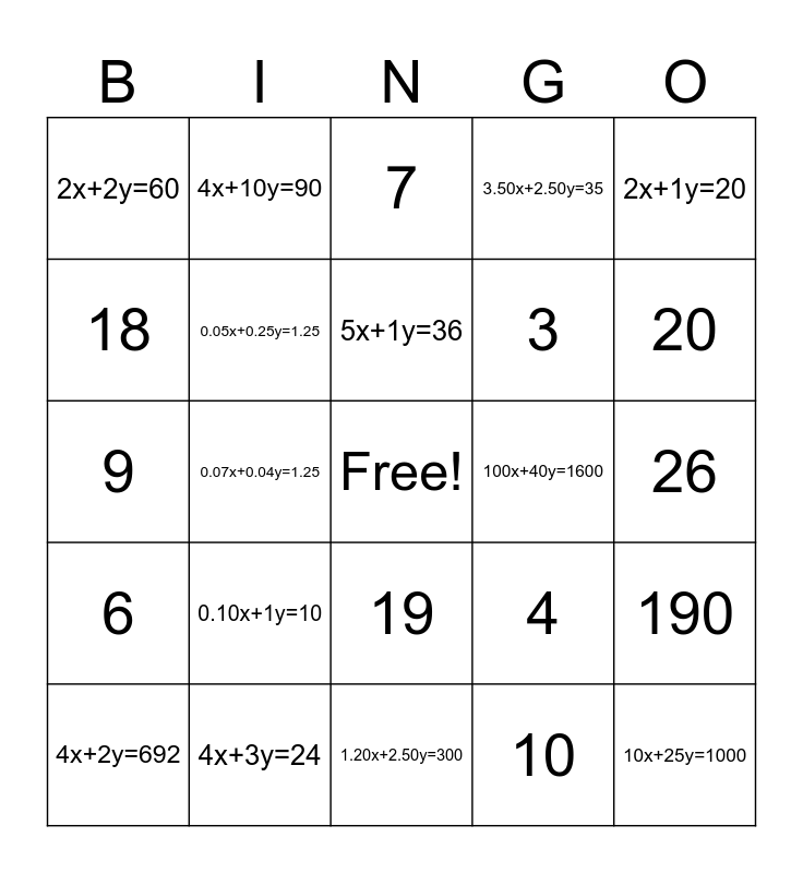 Standard Form Bingo Card