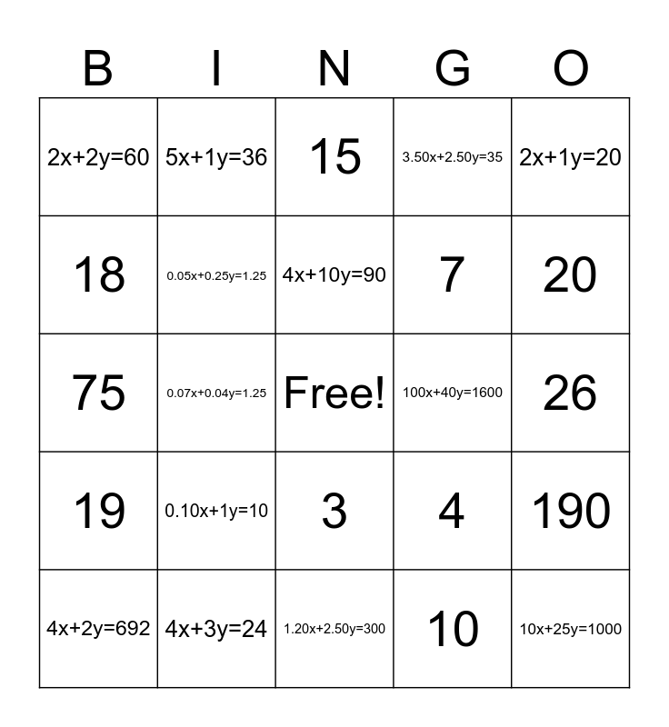 Standard Form Bingo Card