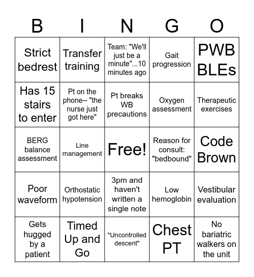 BINGO: Physical Therapy Edition Bingo Card