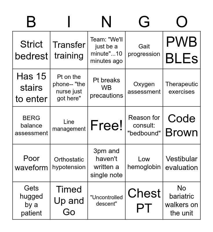 BINGO: Physical Therapy Edition Bingo Card