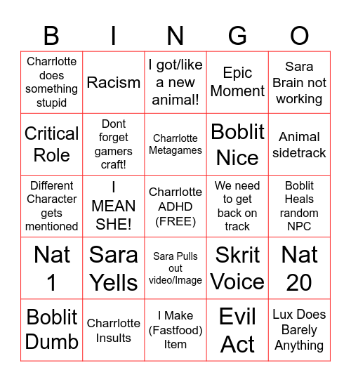 DND BINGO! [For me atleast] Bingo Card