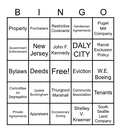 The Color of Law: Chapter 5 Bingo Card