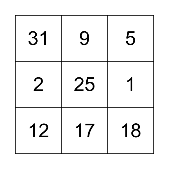 Los números 1-31 Bingo Card