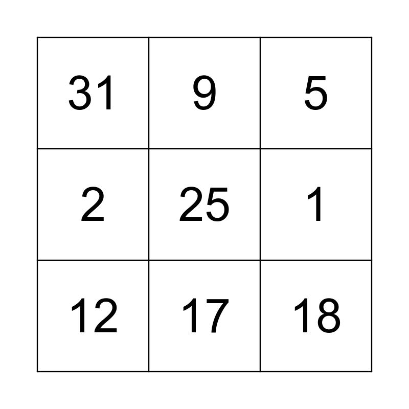 Los números 1-31 Bingo Card