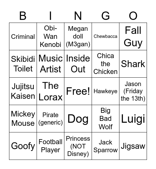 REA Trick or Treat Costumes Bingo Card