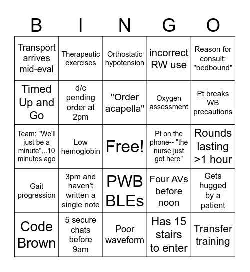 BINGO: Physical Therapy Edition Bingo Card