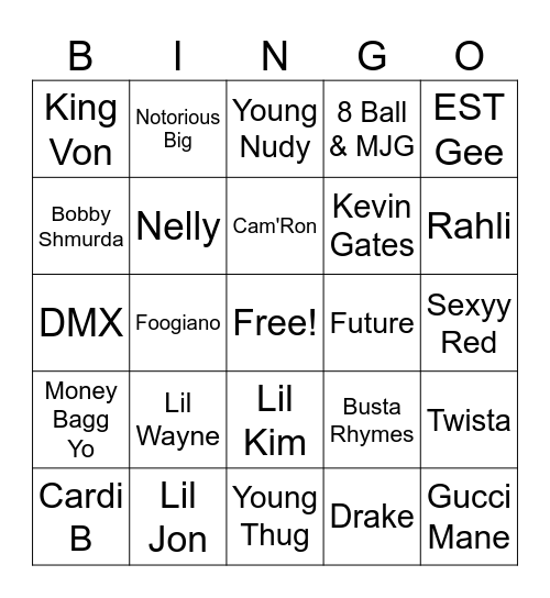 Hip Hop Bingo Card