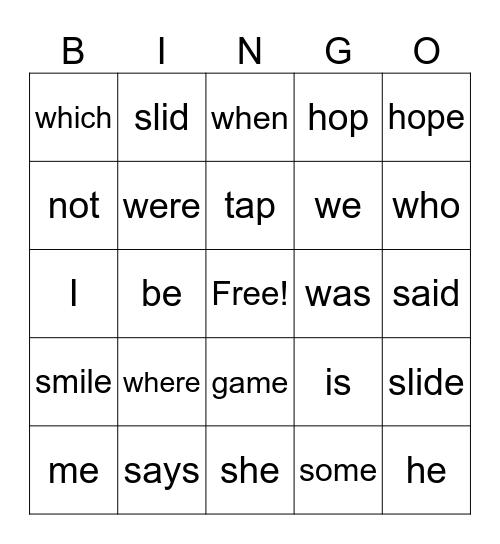 1st Grade Sight Words and Silent e words Bingo Card
