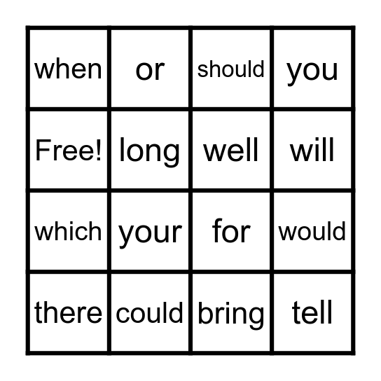 Weekly Words Bingo Card