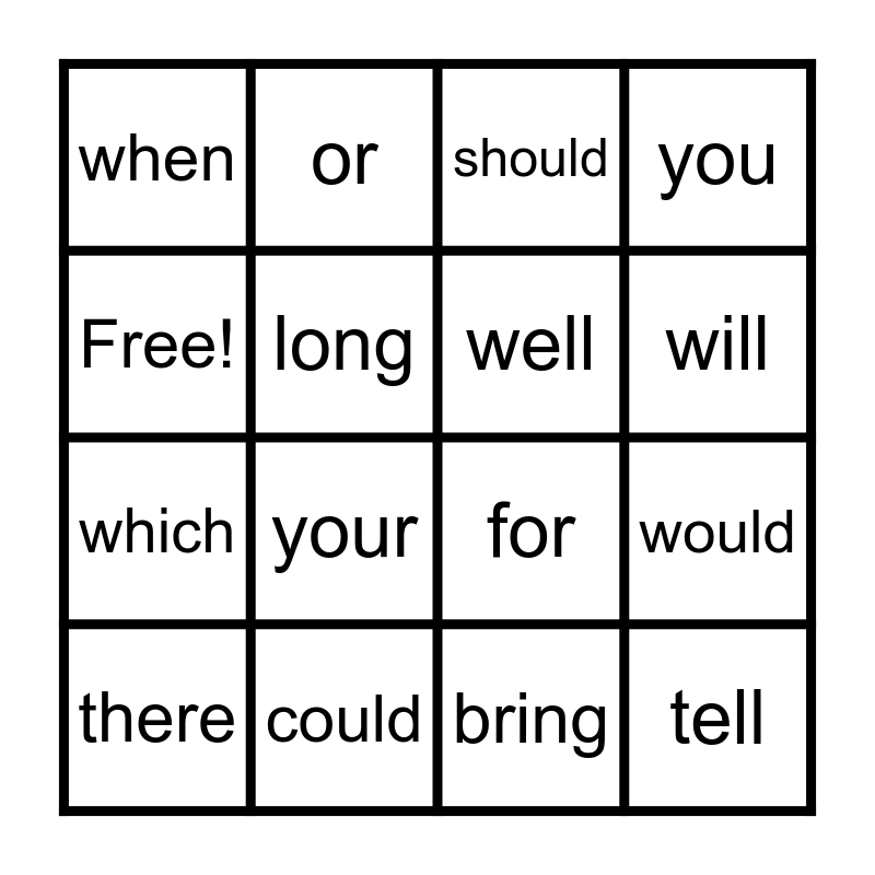 Weekly Words Bingo Card