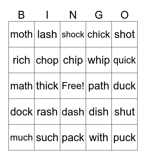 Digraph Bingo Card