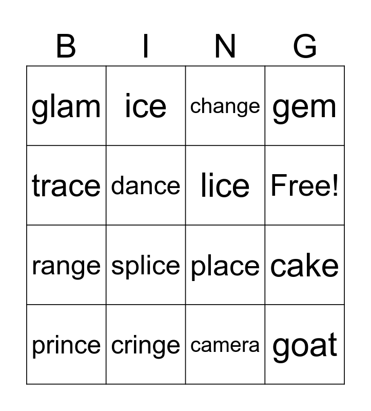 Soft and Hard C/G Bingo Card