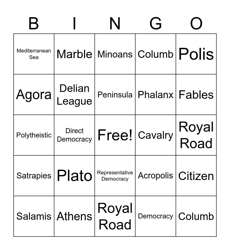Greece Bingo Card