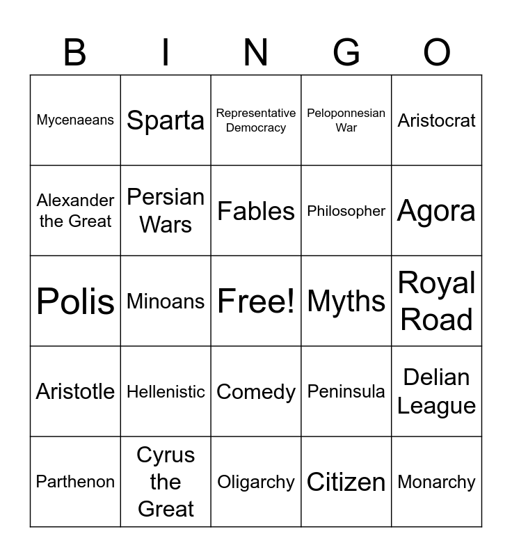 Ancient Greece Bingo Card