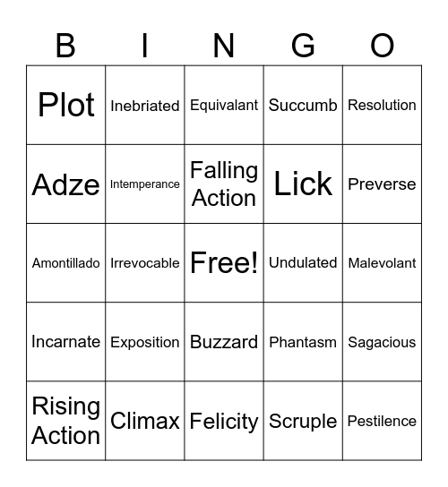Narrative Bingo Card