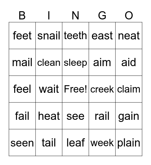 Vowel Team Bingo Card