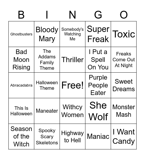 Halloween Music Bingo Card