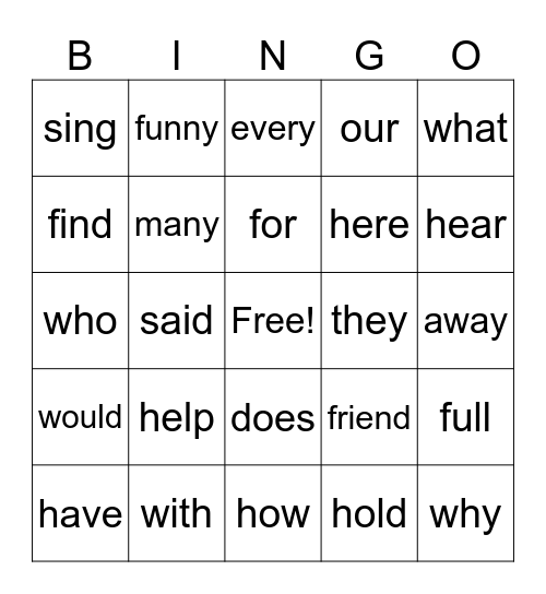 First Grade HFW Bingo Card