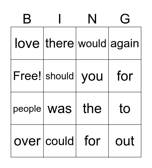 Red Word Bingo Card