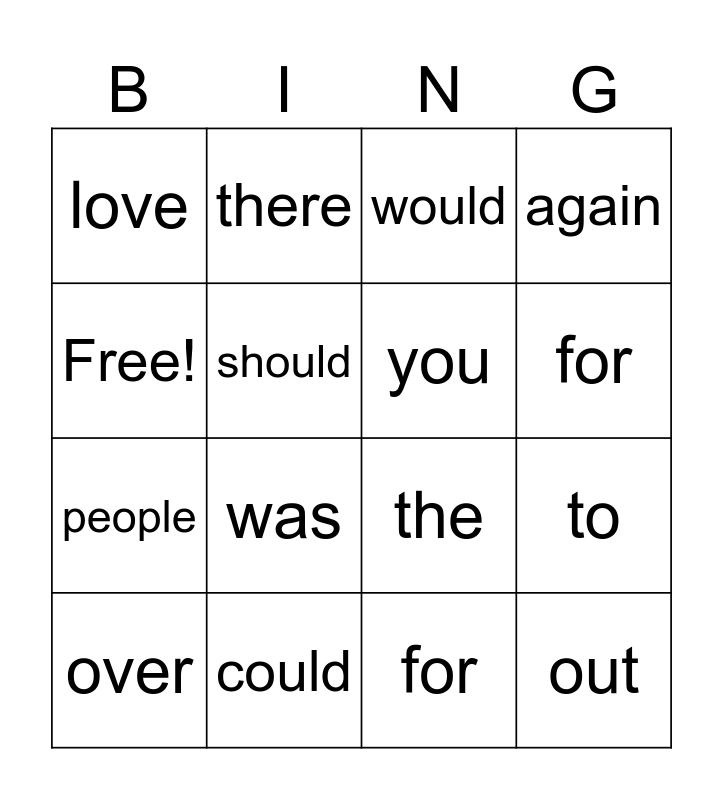 Red Word Bingo Card