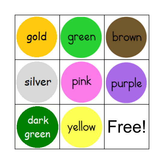 COLOURS Bingo Card