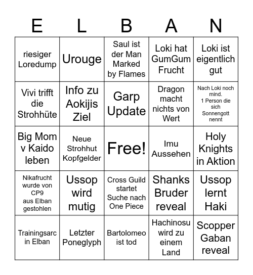 Elban Bingo Card