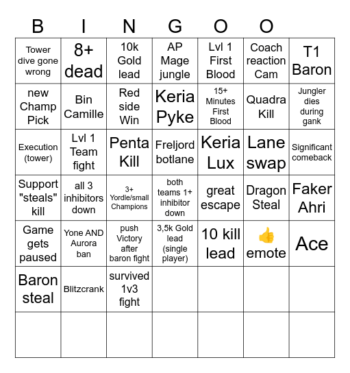 League 2024 Bingo Card