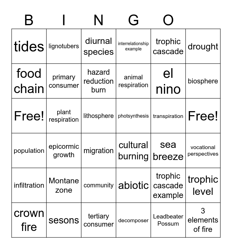 Unit 2 AOS 1 Bingo Card