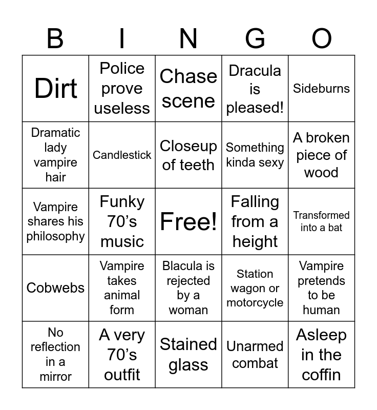 Scream Blacula Scream Bingo Card